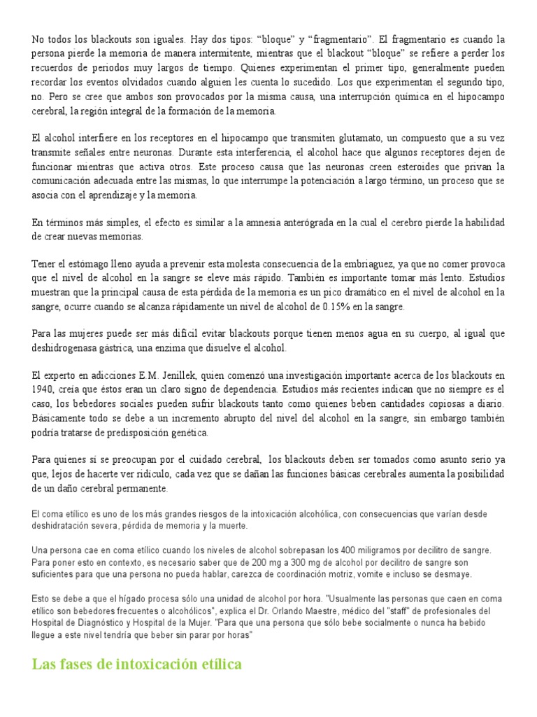 Coma Etilico | PDF | Alcohol | Memoria