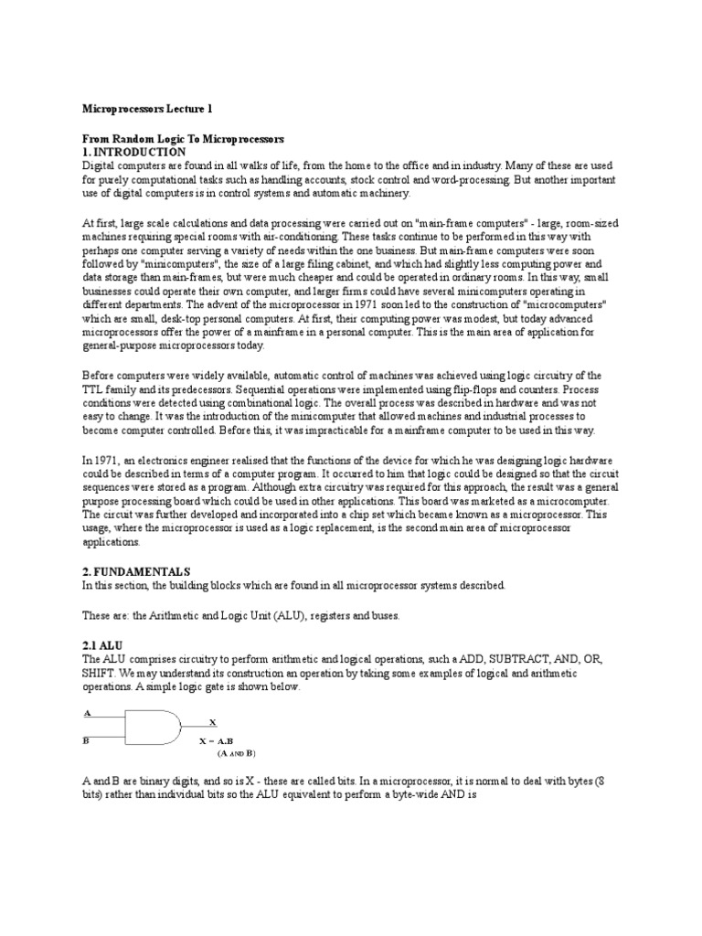 Microprocessors Lecture 1 From Random Logic To Microprocessors | PDF | Central Processing Unit ...