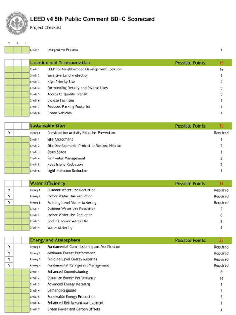 01 LEED v4 BD&C Scorecard | PDF