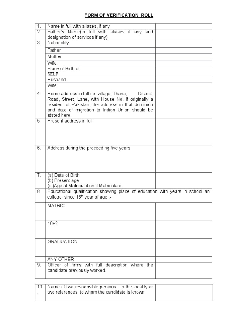 Form of Verification Roll Blank | PDF | Public Law | Common Law