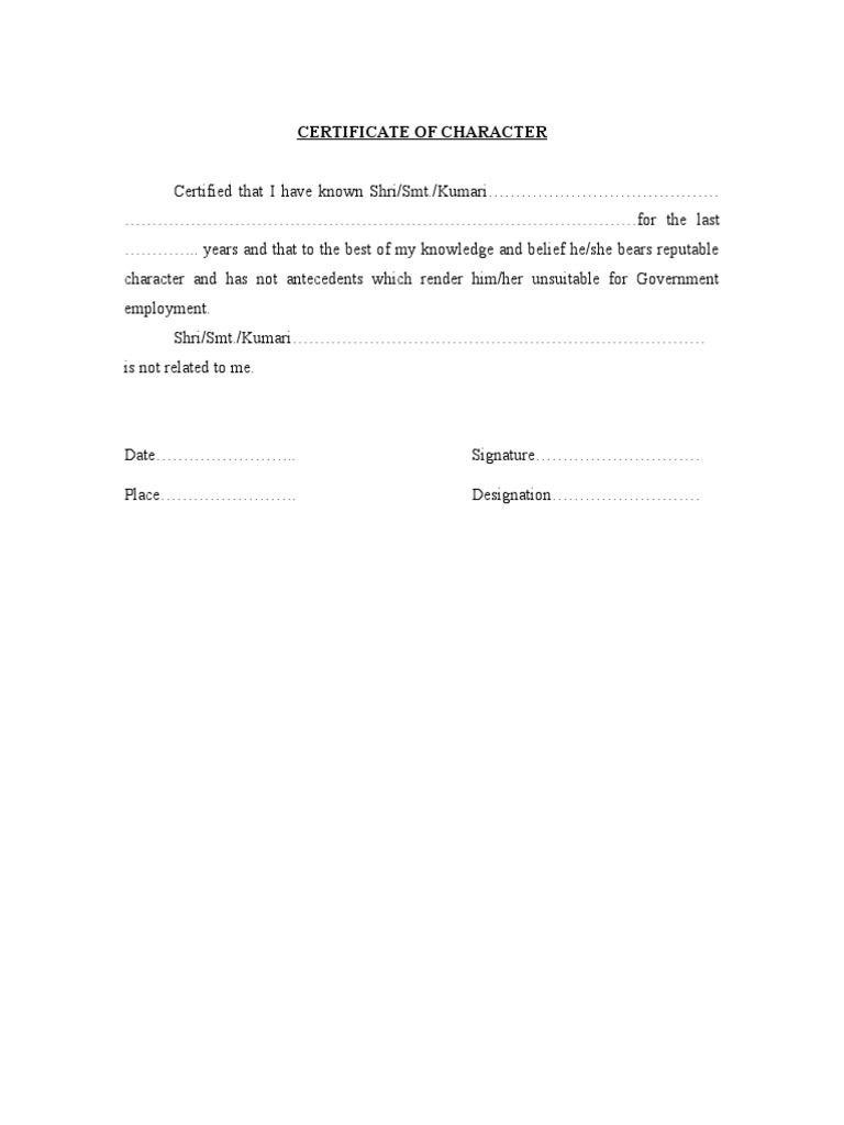 Character Certificate Format | PDF
