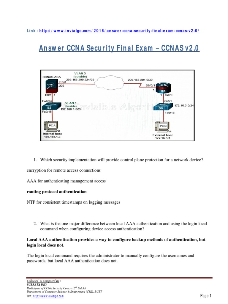 CCNAS Final Exam Answer 2 | PDF | Firewall (Computing) | Computer Network
