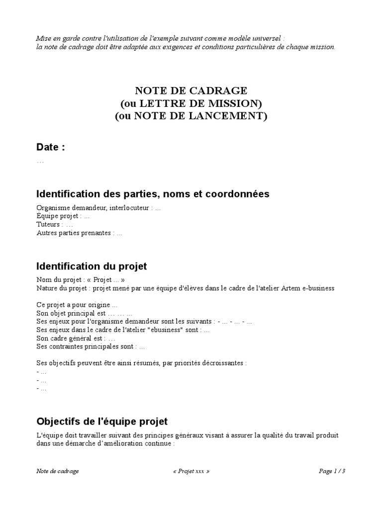 Note de Cadrage Exemple | PDF | Gros plan (cadrage) | Science