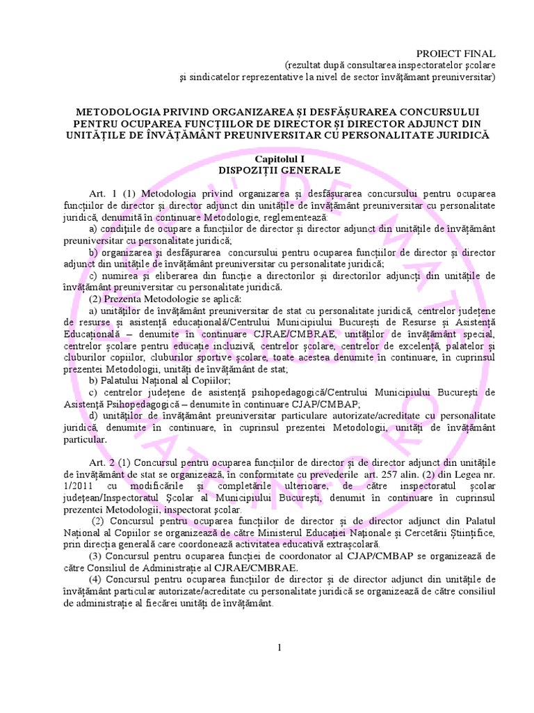 Metodologie Concurs Director Scolar 2016 - Proiect Final | PDF