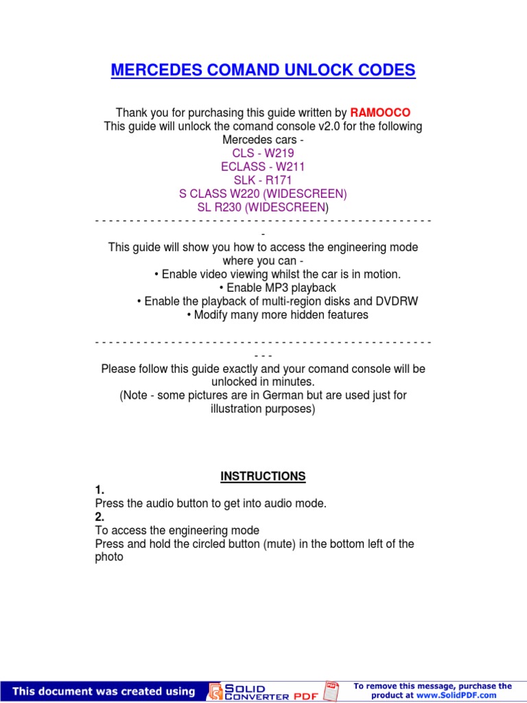 Mercedes Comand Unlock Codes K | PDF | Computers
