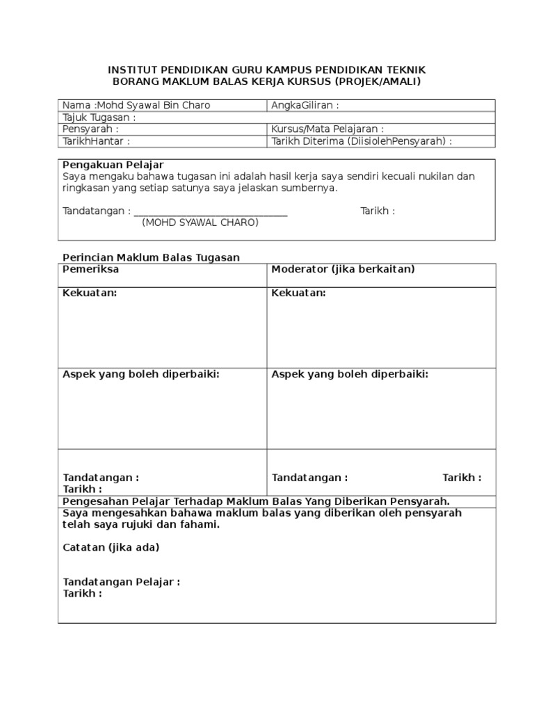 IPGKPT Borang Maklum Balas KKP 3 | PDF