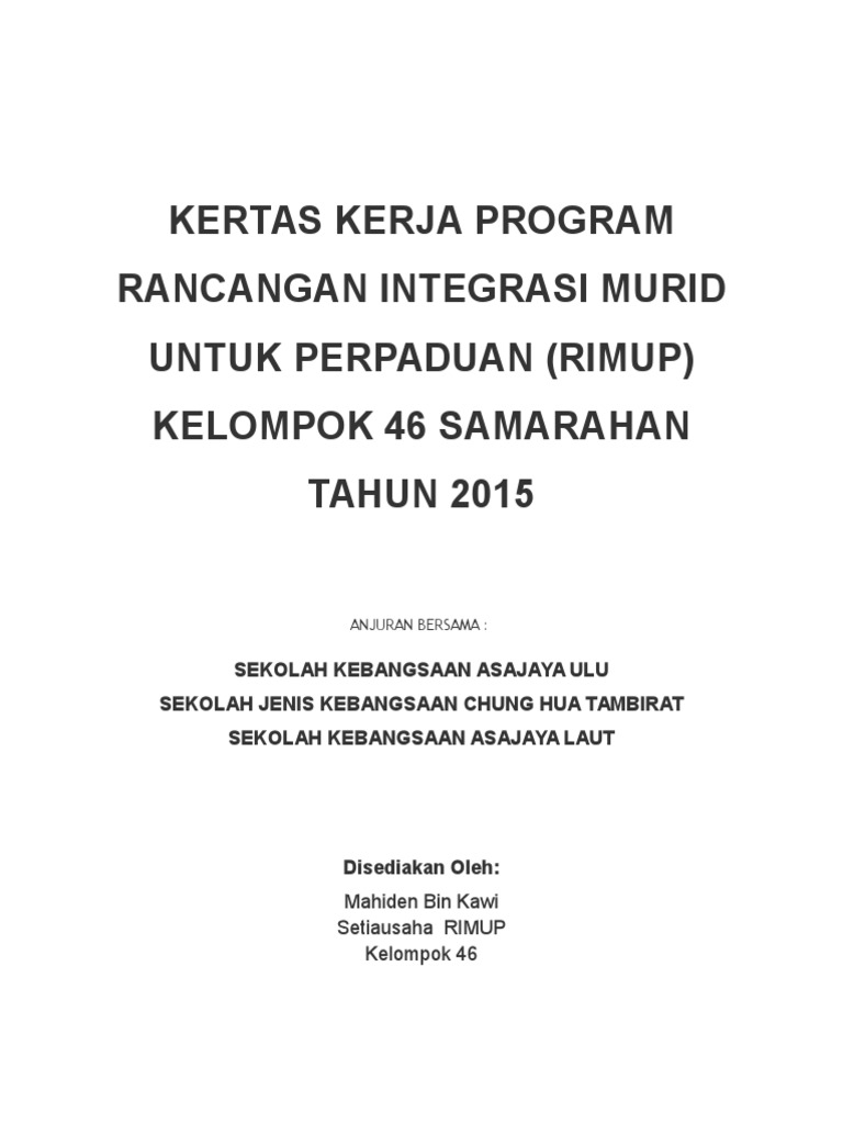 Kertas Kerja Rimup Sekolah Kebangsaan Asajaya Ulu 2015 | PDF