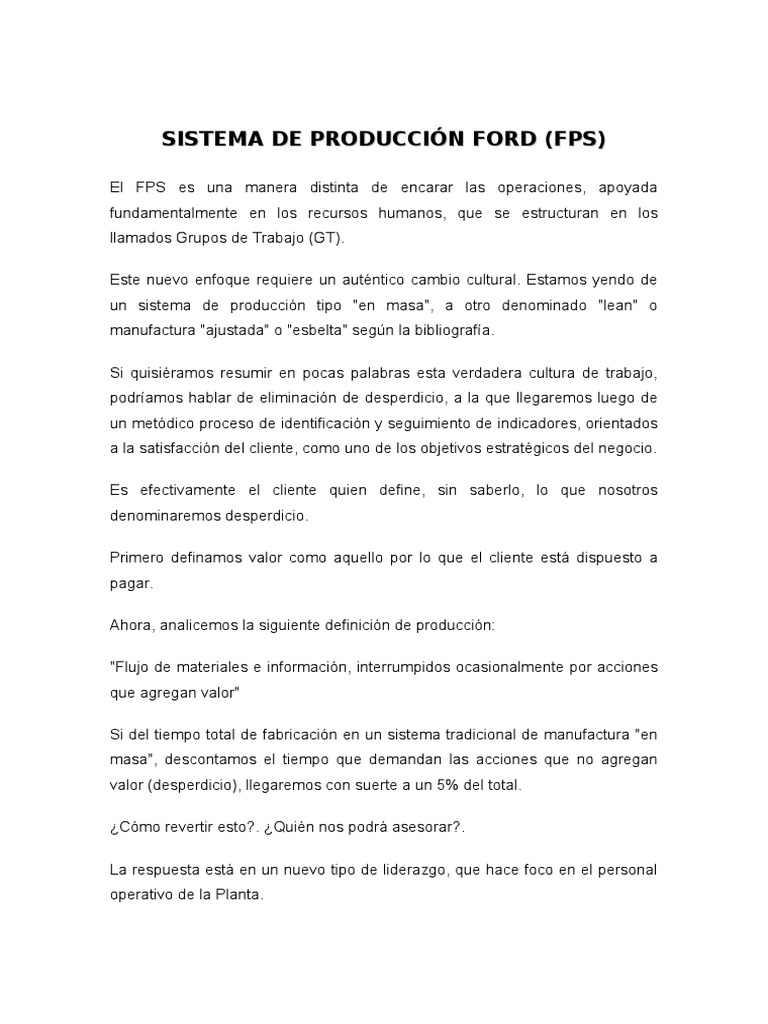 Sistema de Producción Ford (FPS) | PDF | Salario | Calidad (comercial)