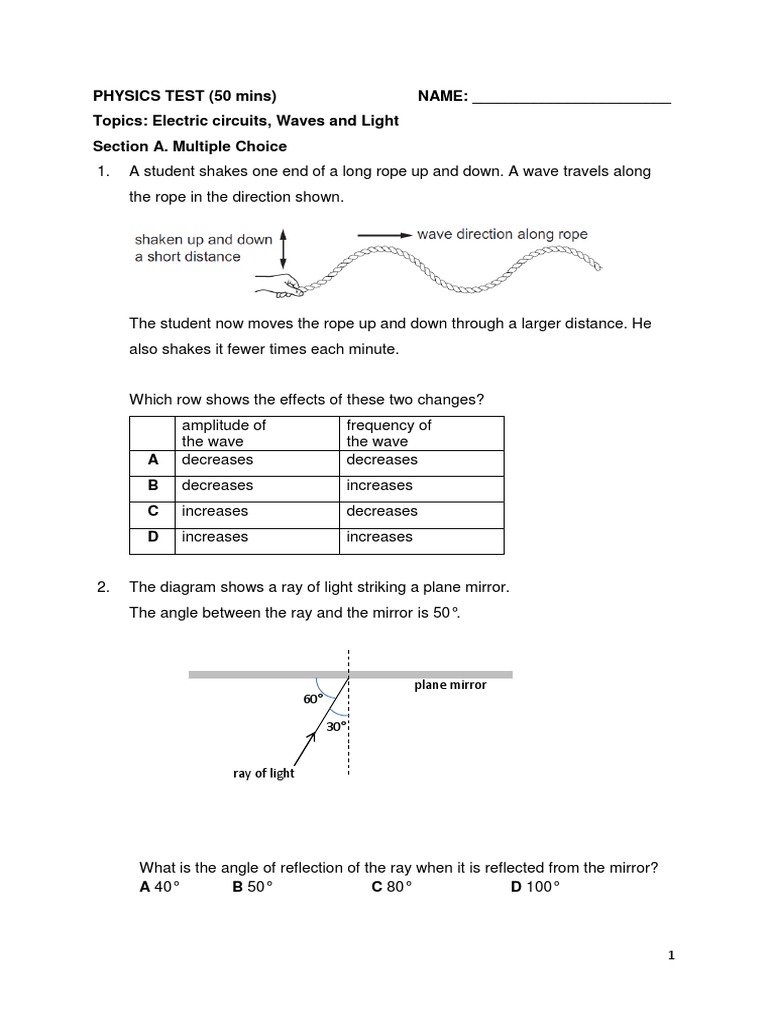 Physics Test | PDF | Refraction | Light