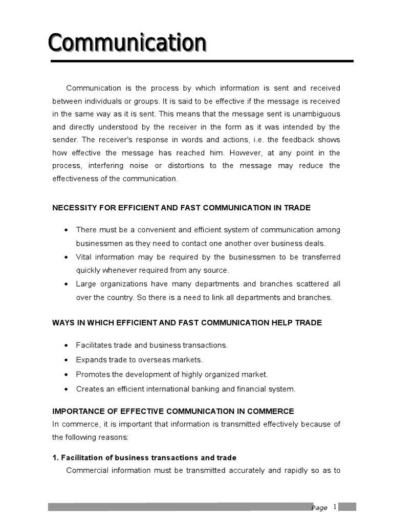 Necessity For Efficient and Fast Communication in Trade | PDF | United ...