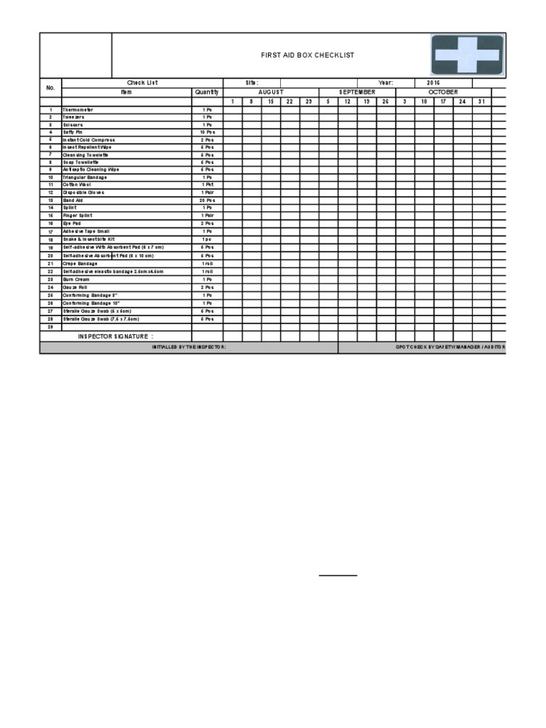 First Aid Box Monthly Checklist | PDF