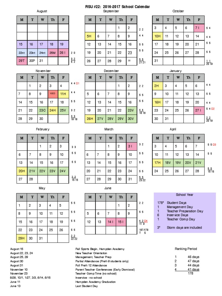RSU #22 2016-2017 School Calendar | PDF