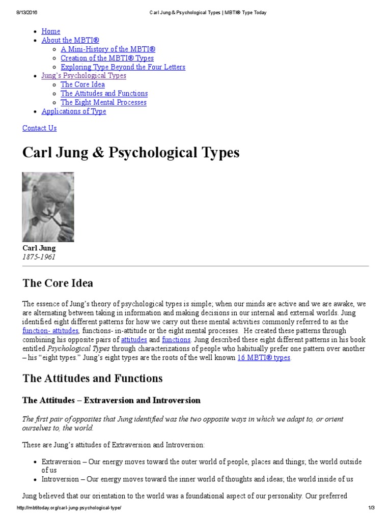 Carl Jung & Psychological Types - MBTI® Type Today | PDF | Truth ...