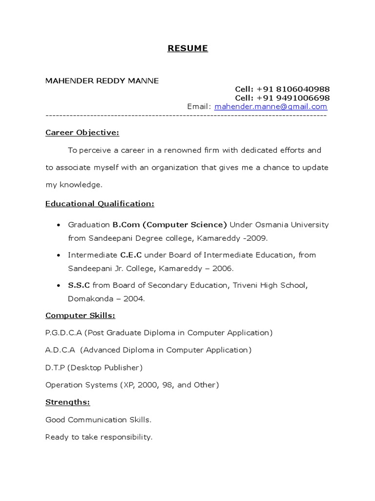 writereaddata/floatResumePhoto/3834 - Mahender Reddy Resume | PDF | Behavior Modification ...