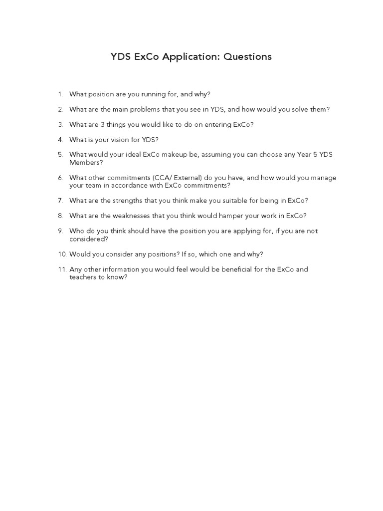 YDS ExCo Application Questions | PDF
