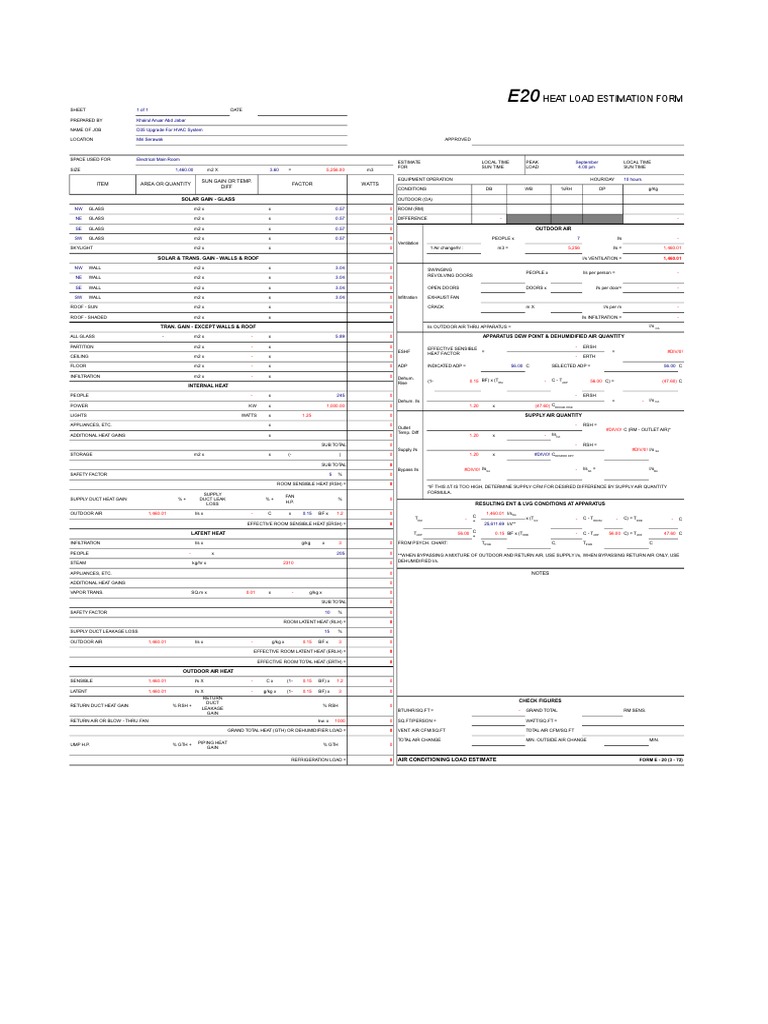 Heat Load Estimation E20 Form SI | PDF | Thermodynamics | Home