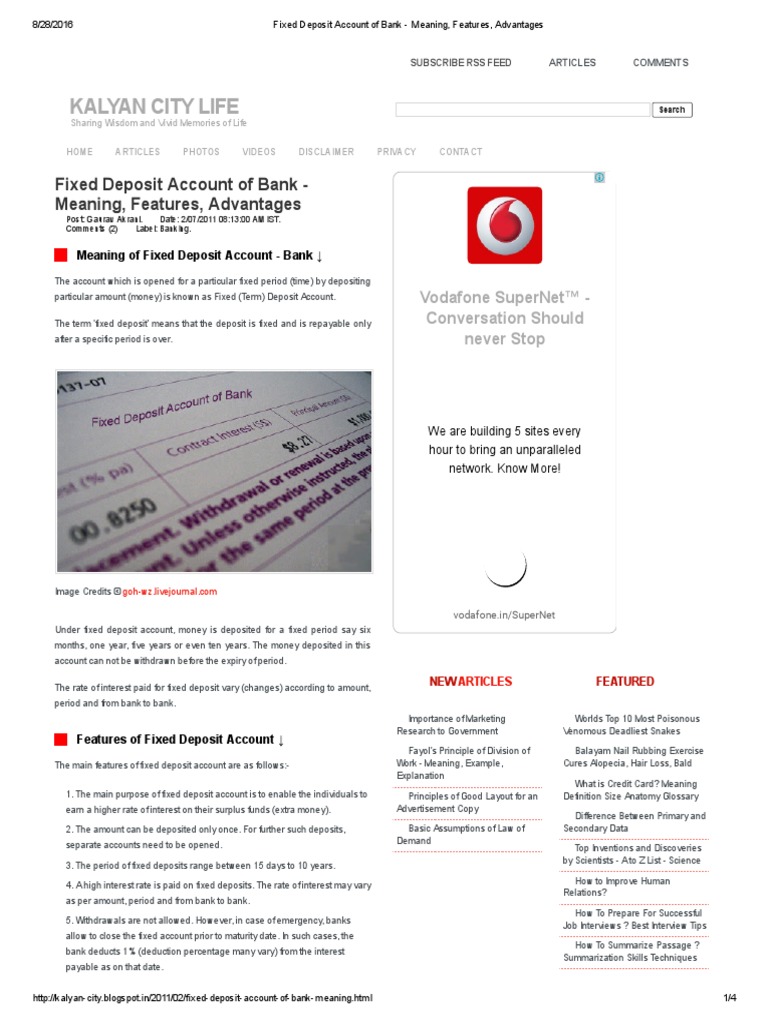 Fixed Deposit Account