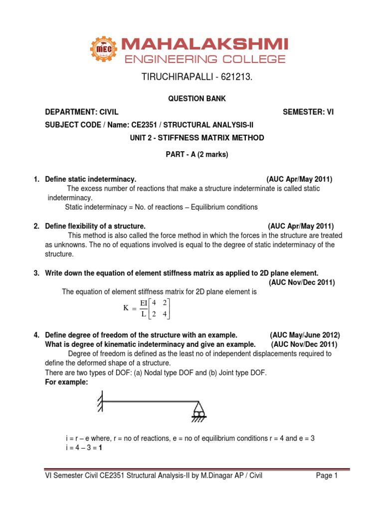 Unit 2 | PDF | Stiffness | Structural Analysis