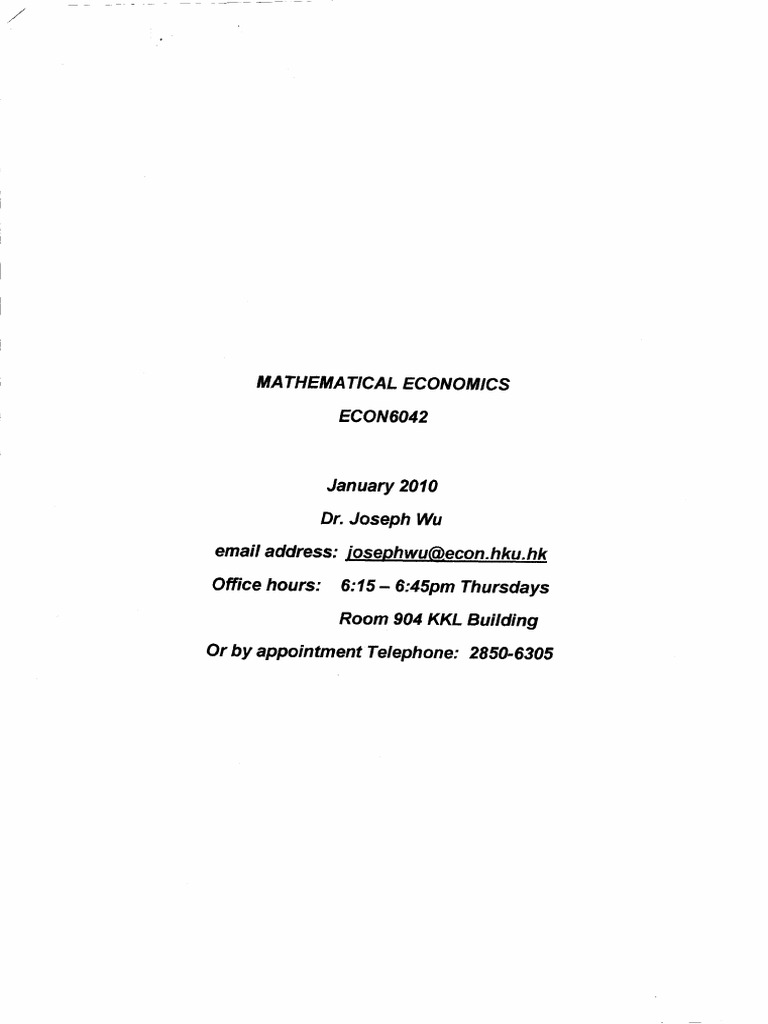 Lecture Note of Mathematical Economics PDF | PDF | Mathematical Optimization | Macroeconomics
