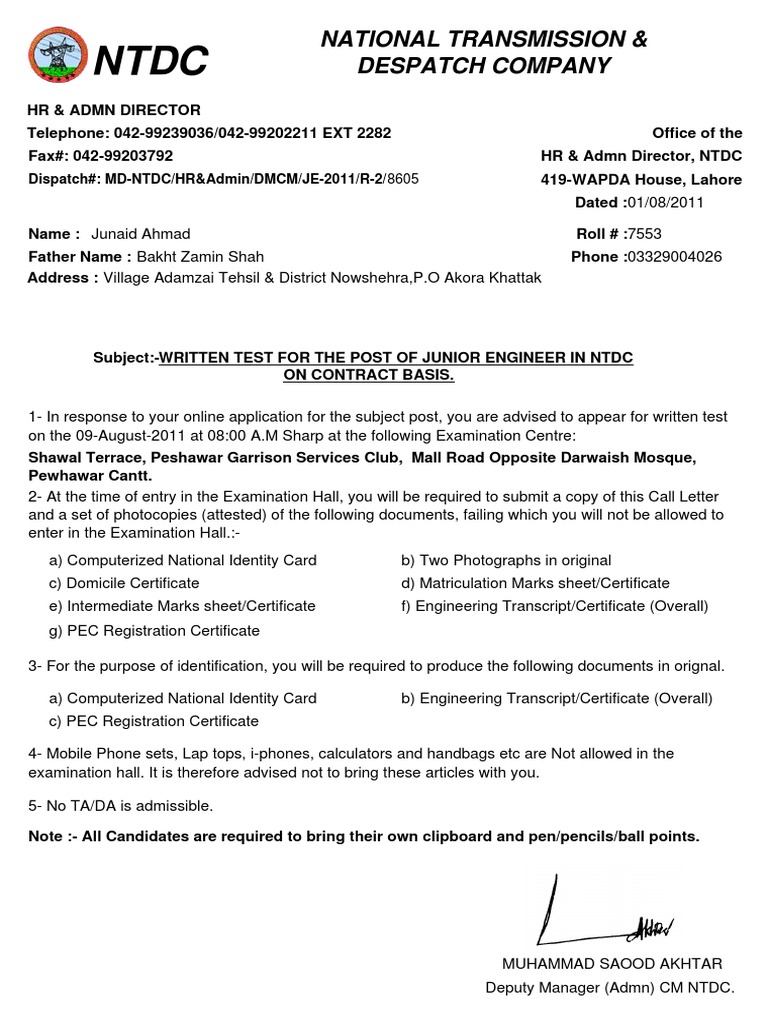 Call Letter 8605 PDF | PDF