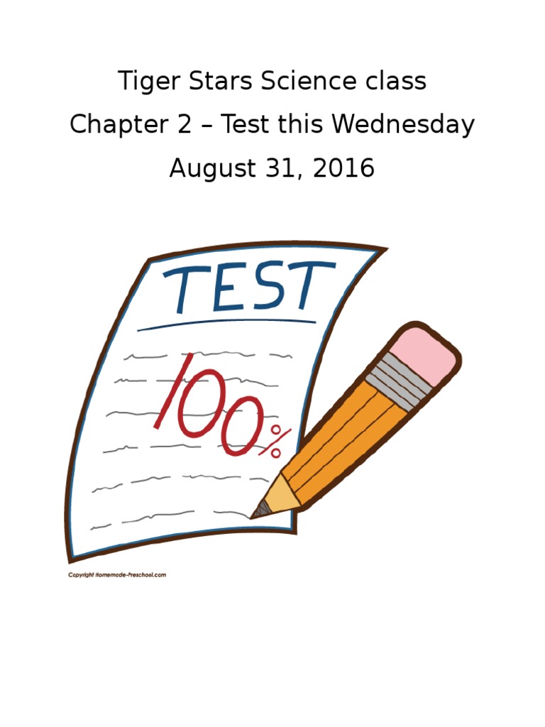 Tiger Stars Science Class Chapter 2 - Test This Wednesday August 31 ...