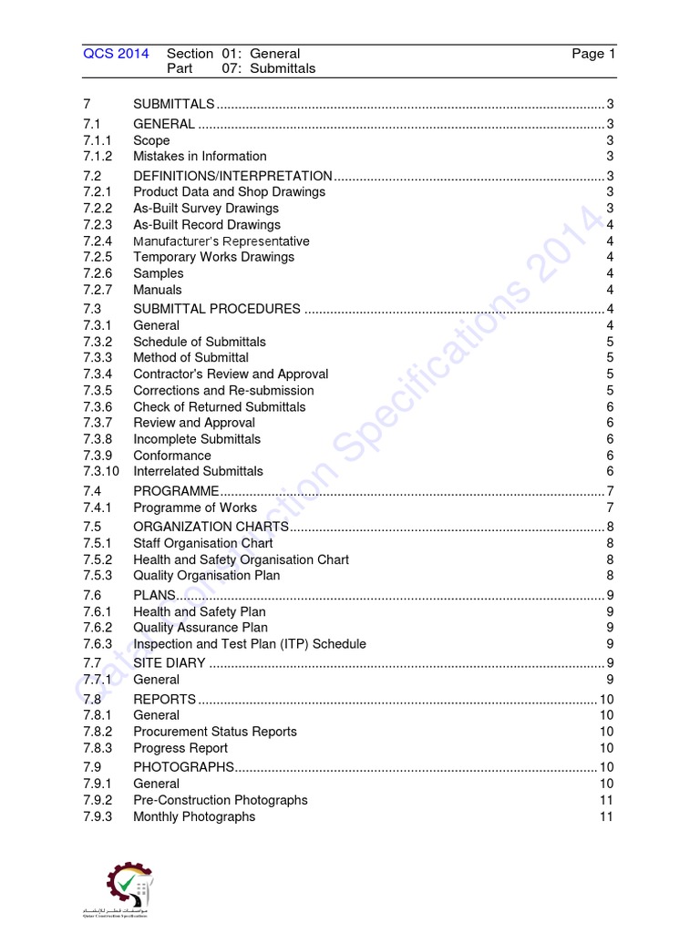 01-7 QCS 2014 | PDF | Specification (Technical Standard) | General Contractor
