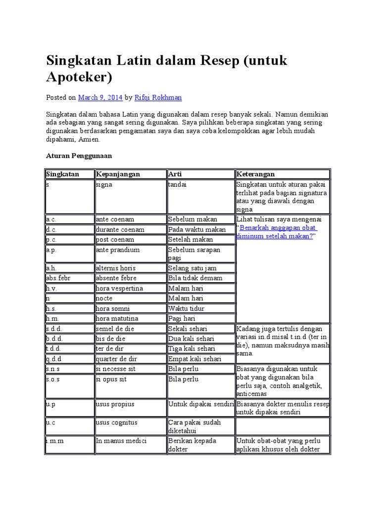 Singkatan Latin Dalam Resep | PDF