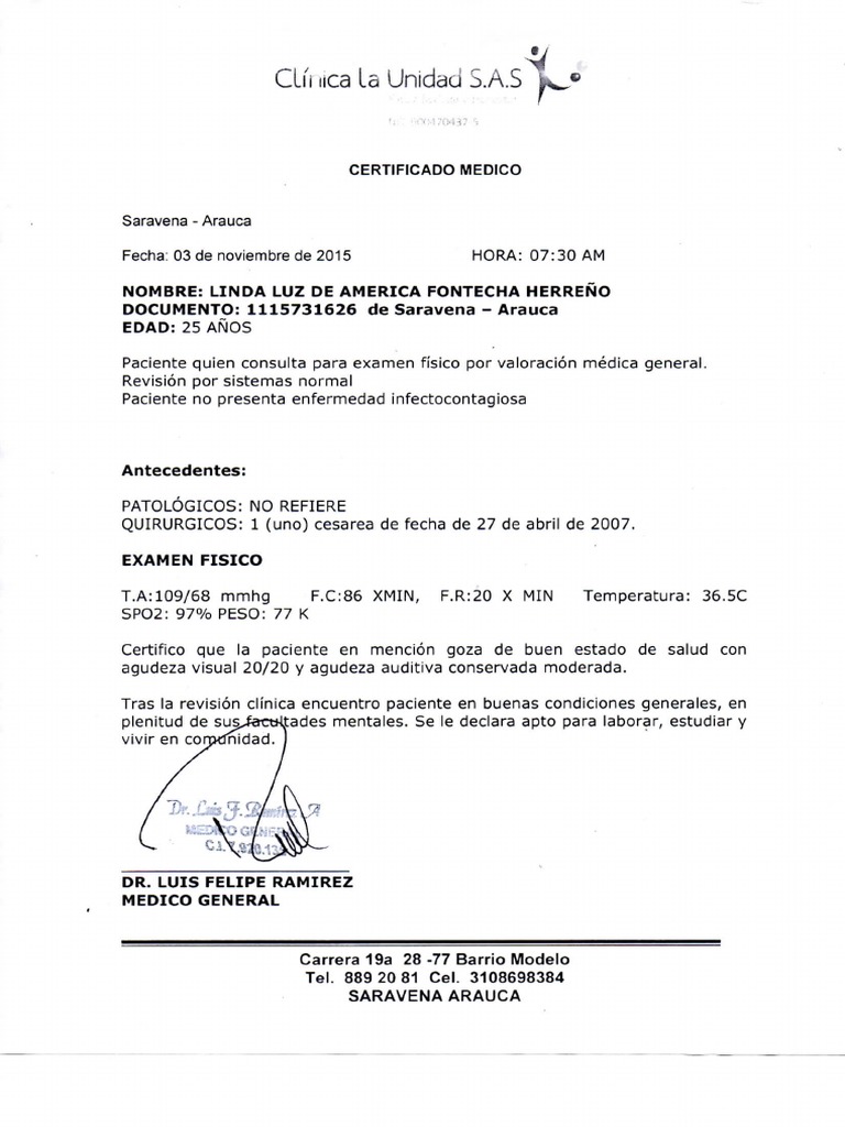 Certificado Medico | PDF | Medicina | Cuidado de la salud Certificado Medico | PDF | Medicina | Cuidado de la salud