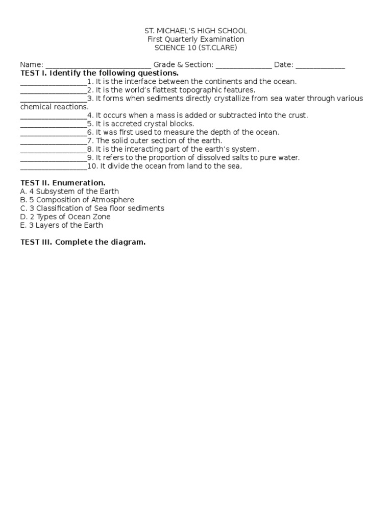 TEST I. Identify The Following Questions | PDF