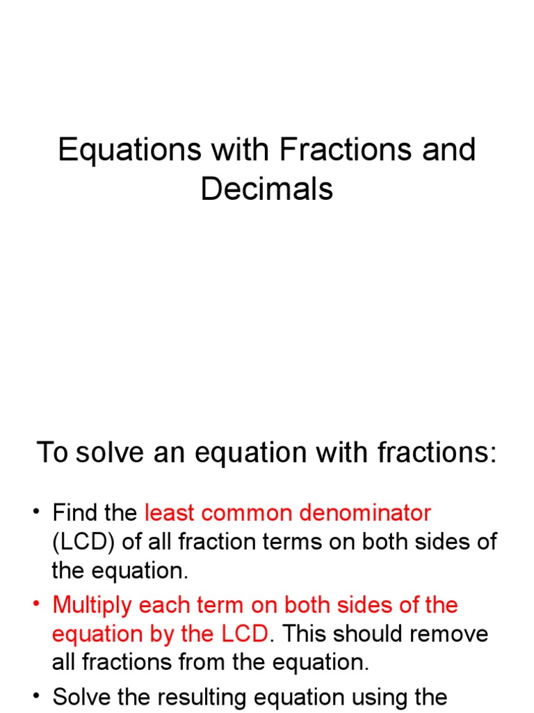 Equations With Fractions | PDF | Fraction (Mathematics) | Equations
