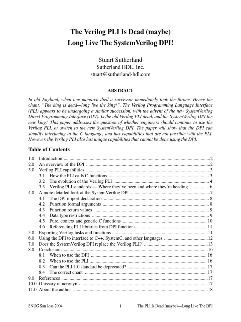 2004 Snug Paper Verilog Pli Versus Systemverilog Dpi Pdf Pdf C Programming Language