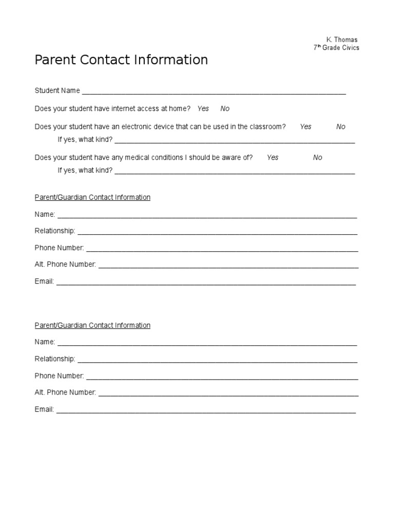 Parent Contact Information | PDF