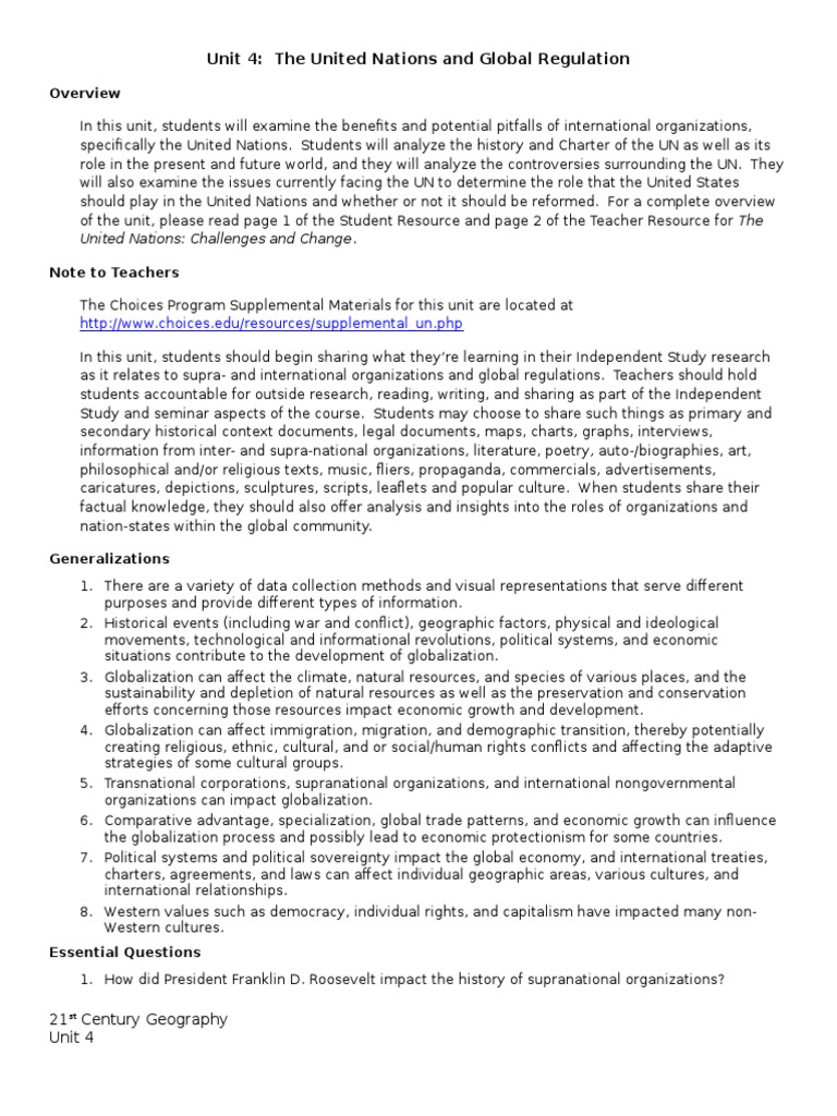 21stcgg Unit 4 United Nations | PDF | Globalization | United Nations