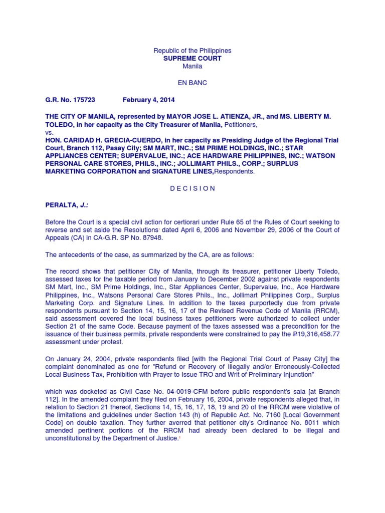 City of Manila v. Judge Grecia-Cuerdo | PDF | Certiorari | Jurisdiction
