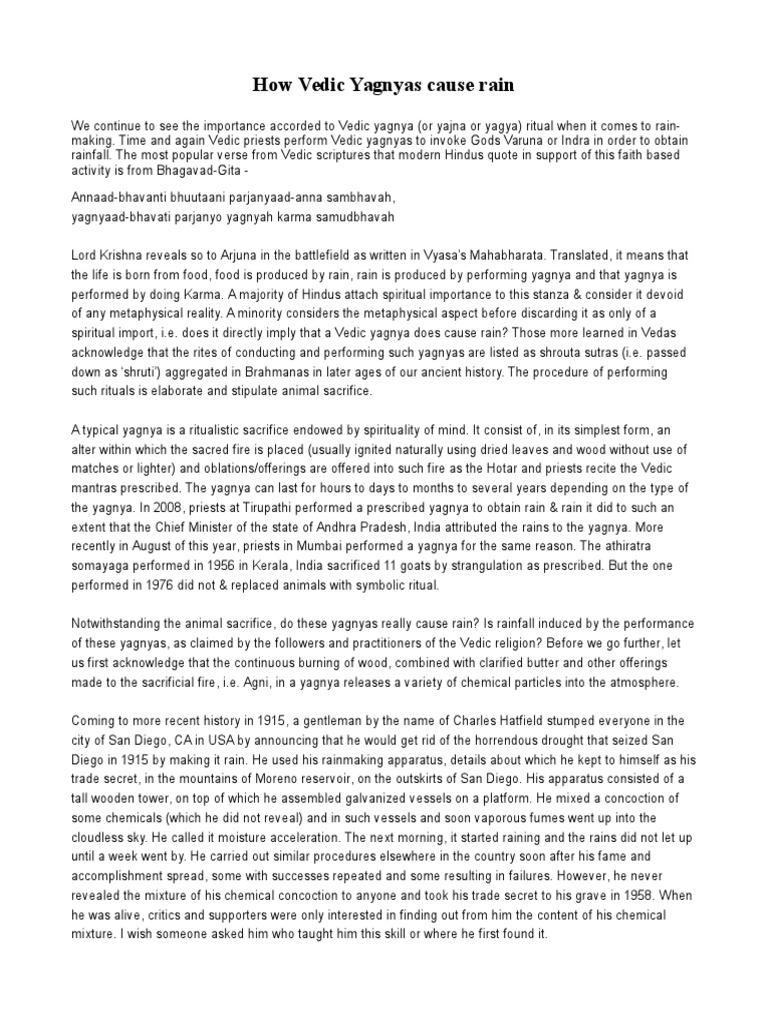 How Vedic Yagnyas and Cloud Seeding May Cause Rain | PDF | Vedas | Rituals