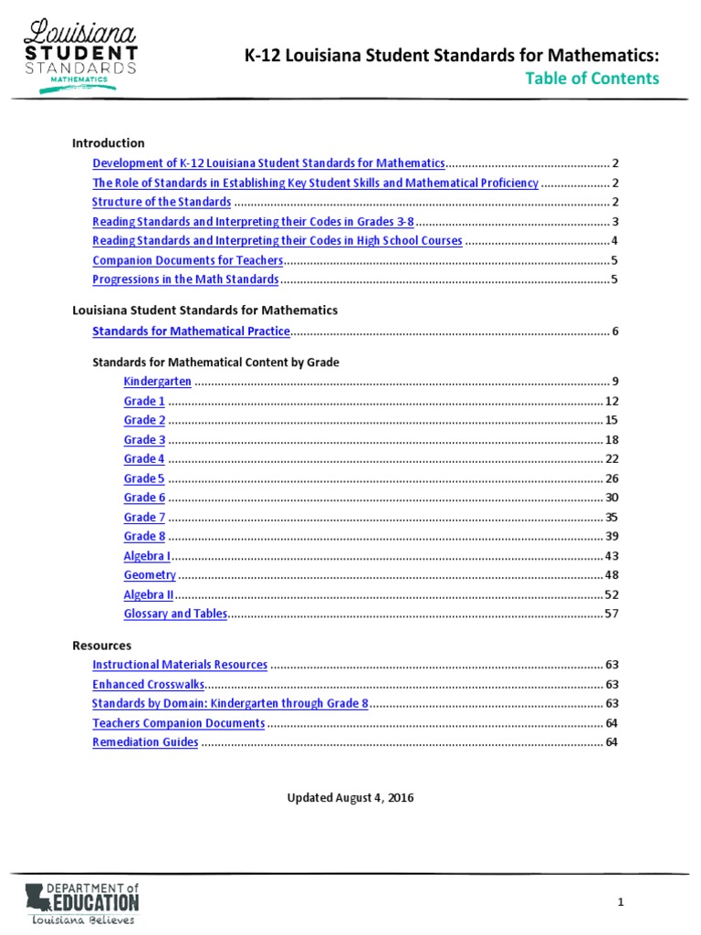 Louisiana Student Standards For K 12 Math PDF | PDF | Shape | Argument