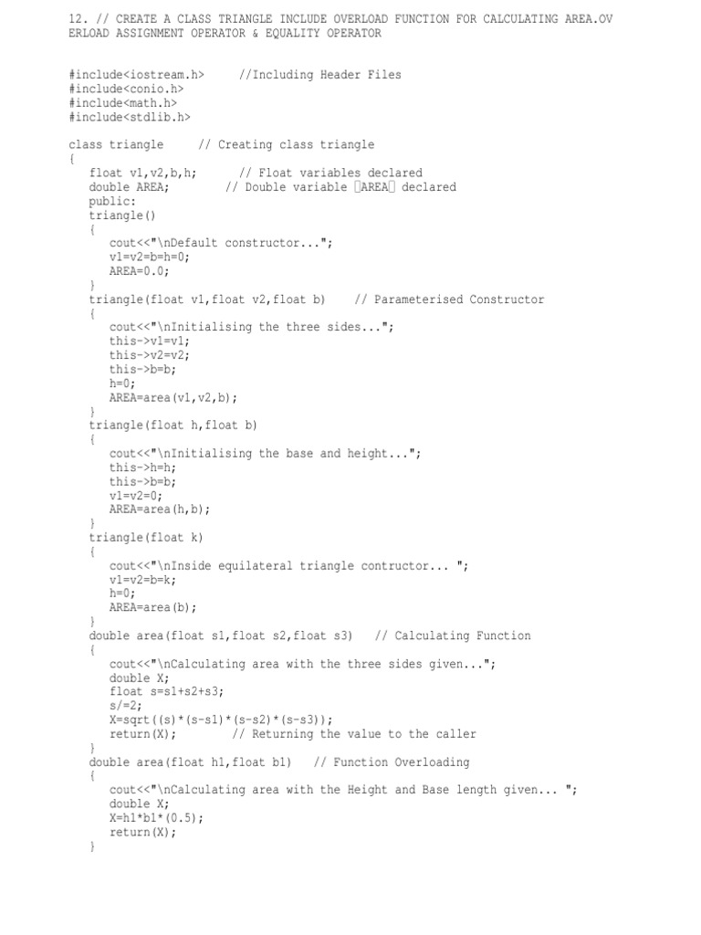 Create A Class Triangle Include Overload Function For Calculating Area Overload Assignment 8241