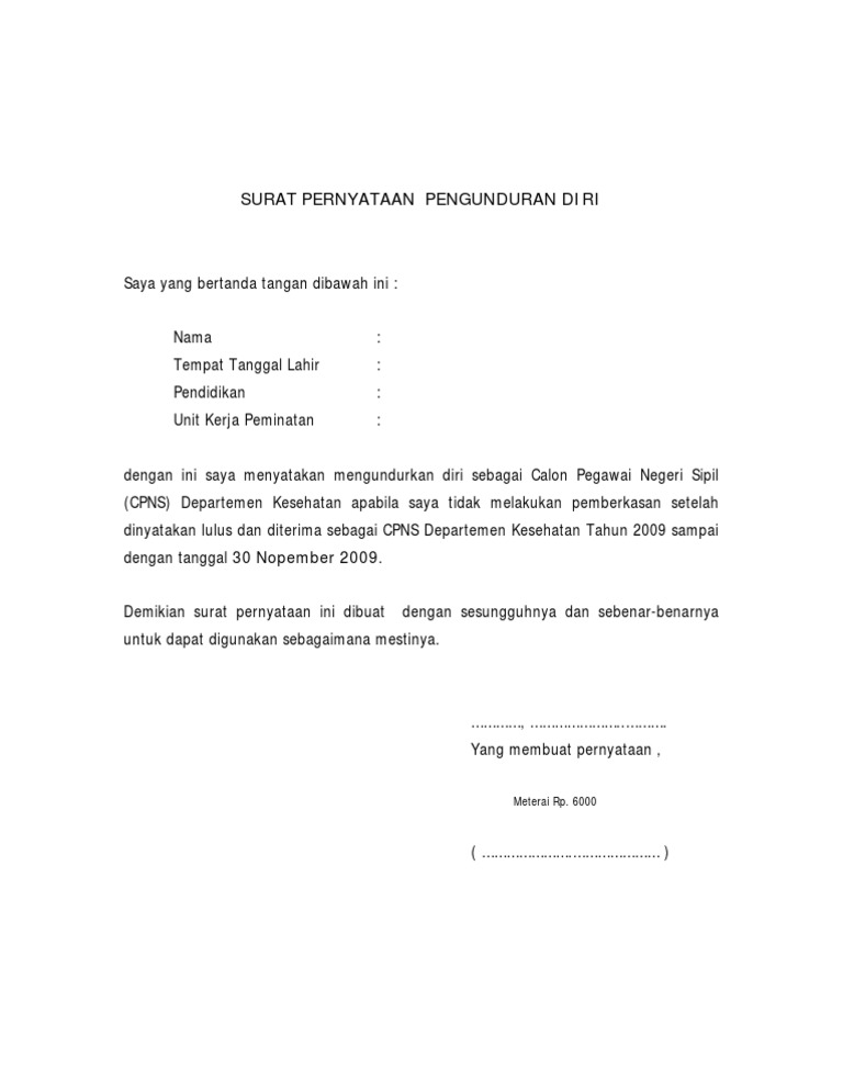 Surat Pernyataan Pengunduran Diri | PDF