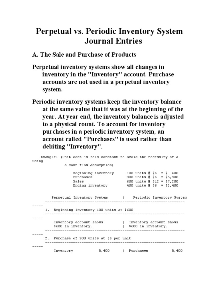 Perpetual vs. Periodic Inventory System Journal Entries | Download Free ...