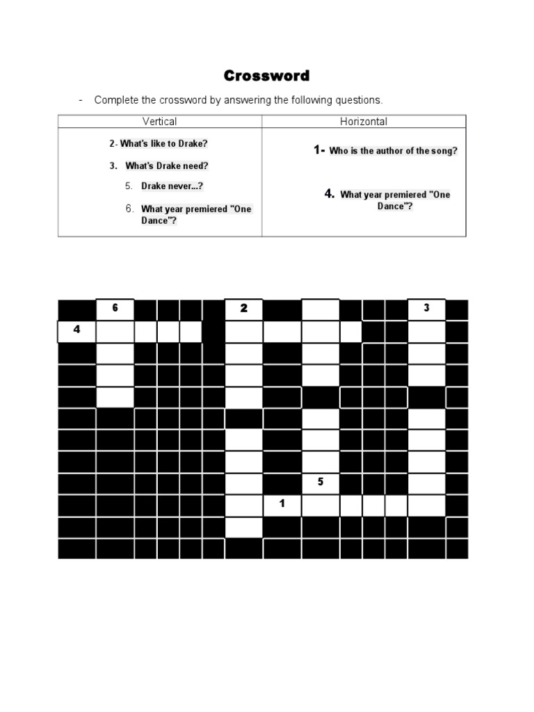 Crossword: - Complete The Crossword by Answering The Following ...