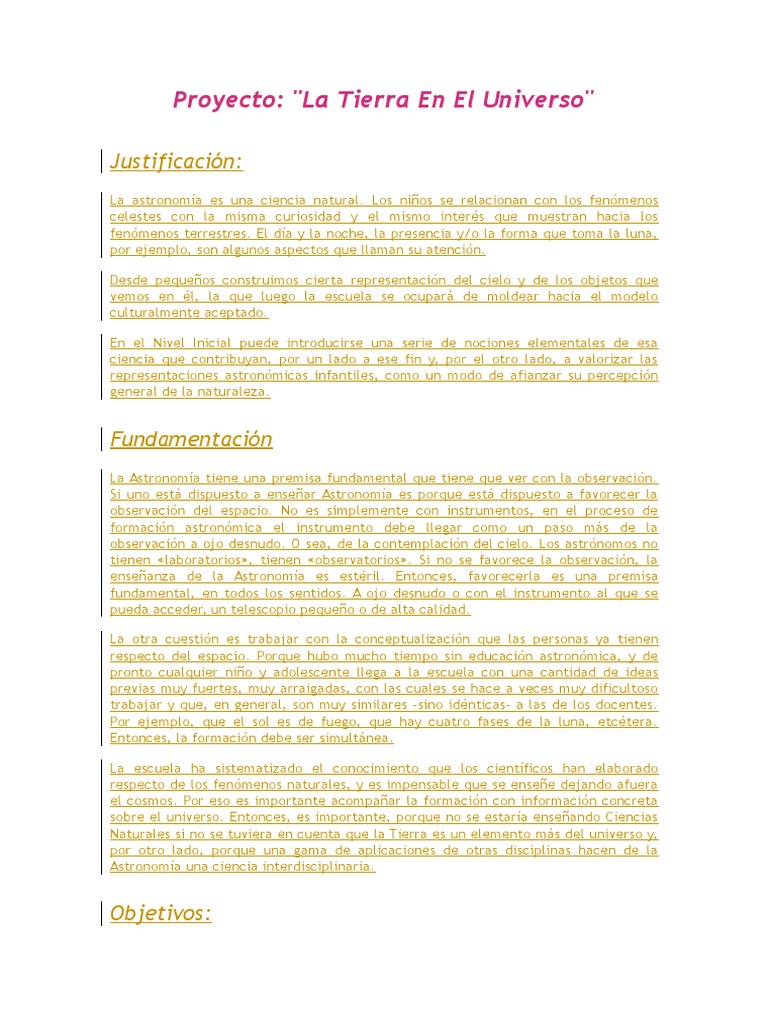 Explorando El Universo: Un Proyecto De Astronomía Para Niños | PDF ...
