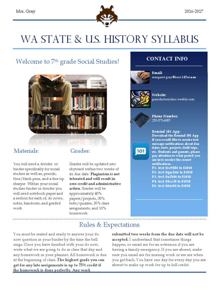 Wa State & U.S. History Syllabus: Welcome To 7 Grade Social Studies ...
