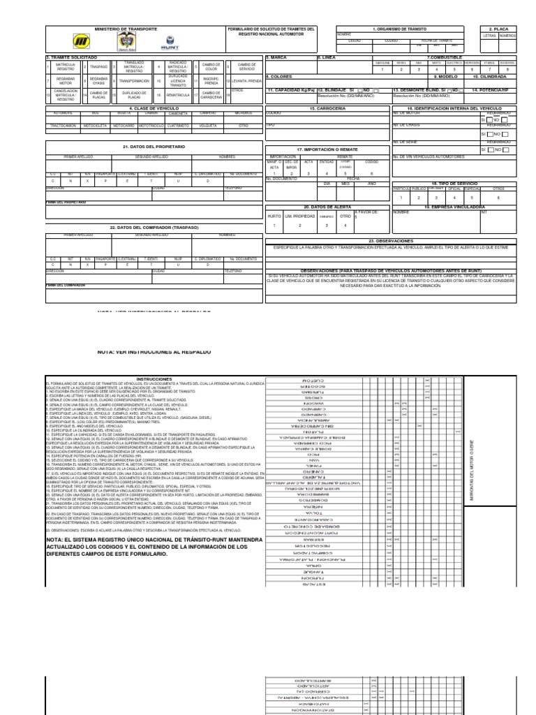 Formulario Solicitud Trámites Registro Nacional Automotor | PDF | Placa ...