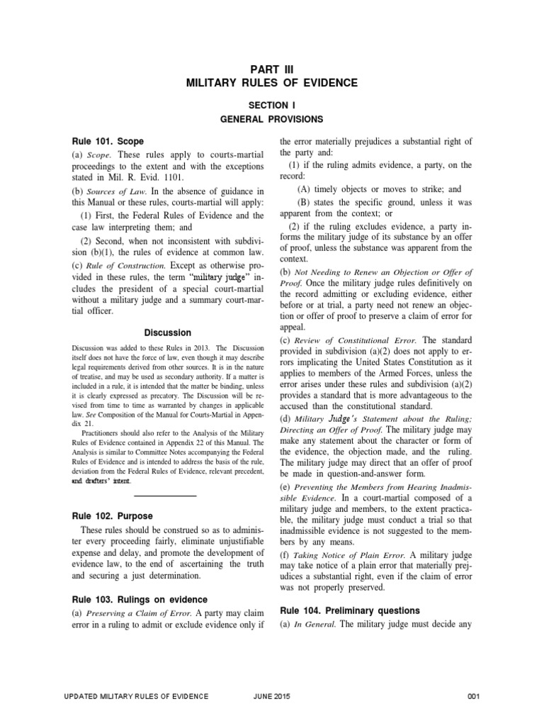Military Rules of Evidence: Section I General Provisions Rule 101 ...