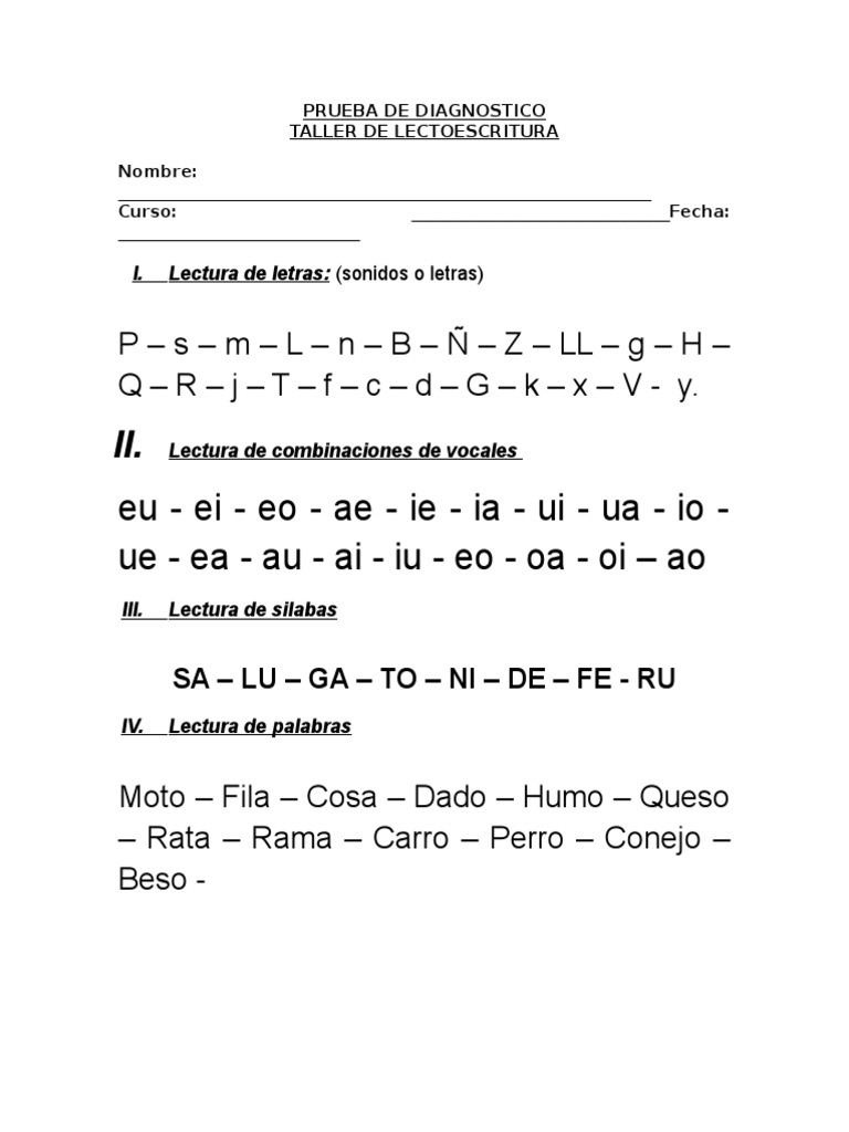 Evaluación de habilidades de lectoescritura en estudiantes | PDF