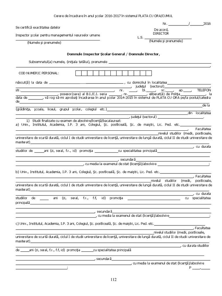 8 Model Cerere Angajare Plata Cu Ora | PDF