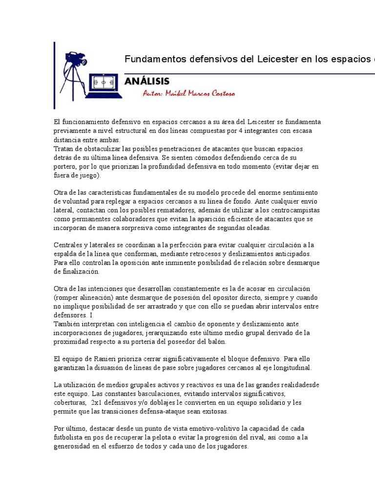 Fundamentos Defensivos Leicester | PDF | Defensor (Asociación de Fútbol ...
