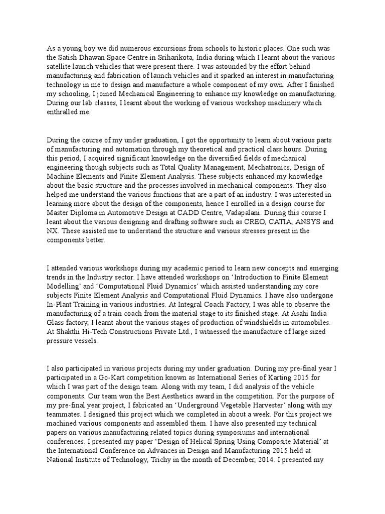 Sop | PDF | Mechanical Engineering | Engineering