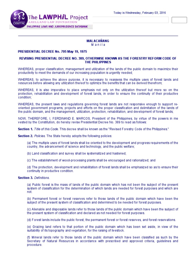 PD 705 - Revised Forestry Code PDF | PDF | Expense | Forests
