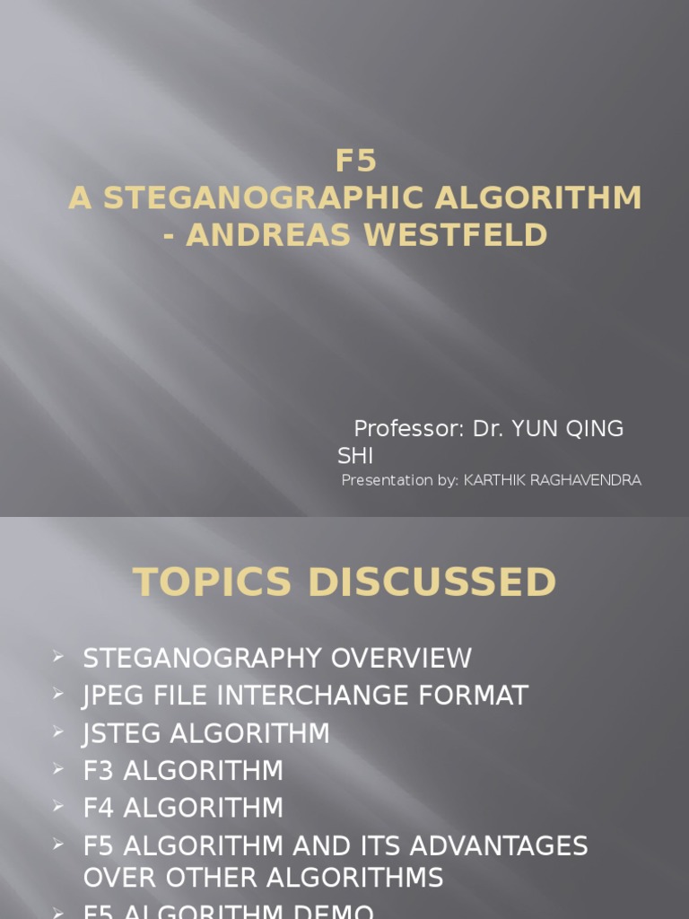 F5 Steganographic Algorithm-Karthik | PDF | Data Compression | Cryptography